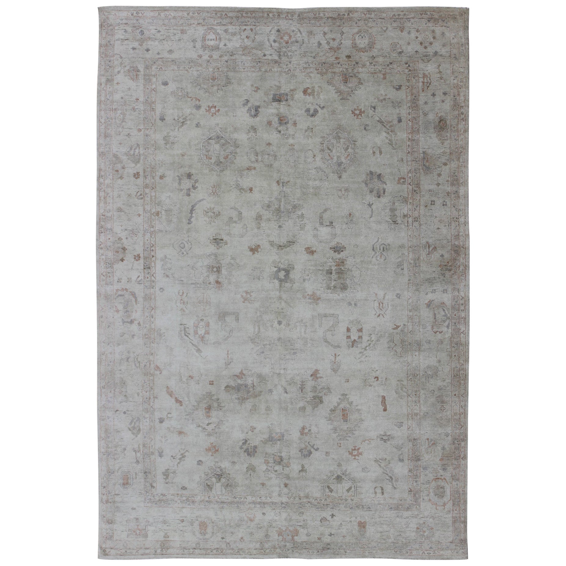 Contemporary Transitional Oushak Style Rug with Cool-Tone Neutral ...