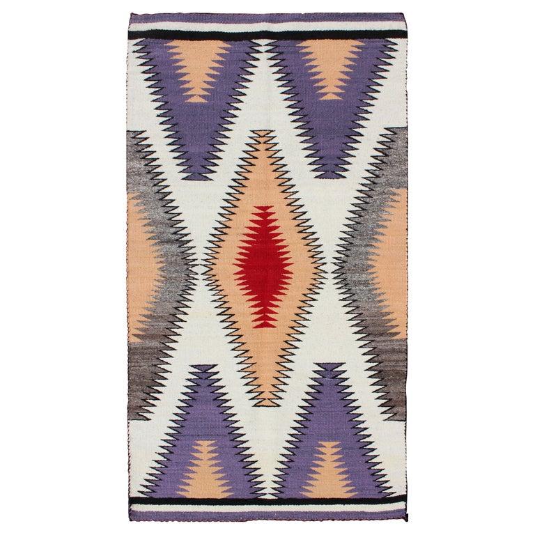 Vintage Navajo Rug in Purple, Gray, Ivory, Black, Peach, Lavender, and ...