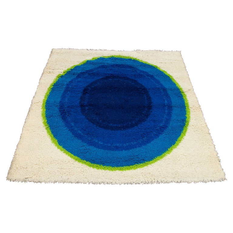 Verner Panton Style Rya Rug, Blue For Sale at 1stDibs
