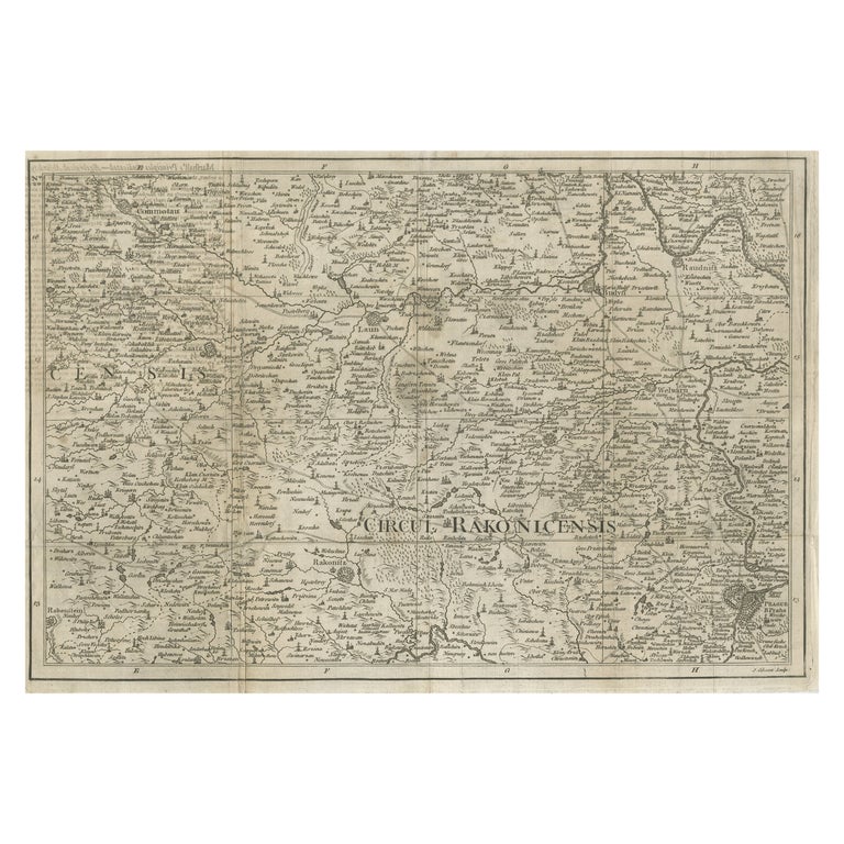 Rare Detailed Antique Map of Prague and Its North West Environs, ca ...
