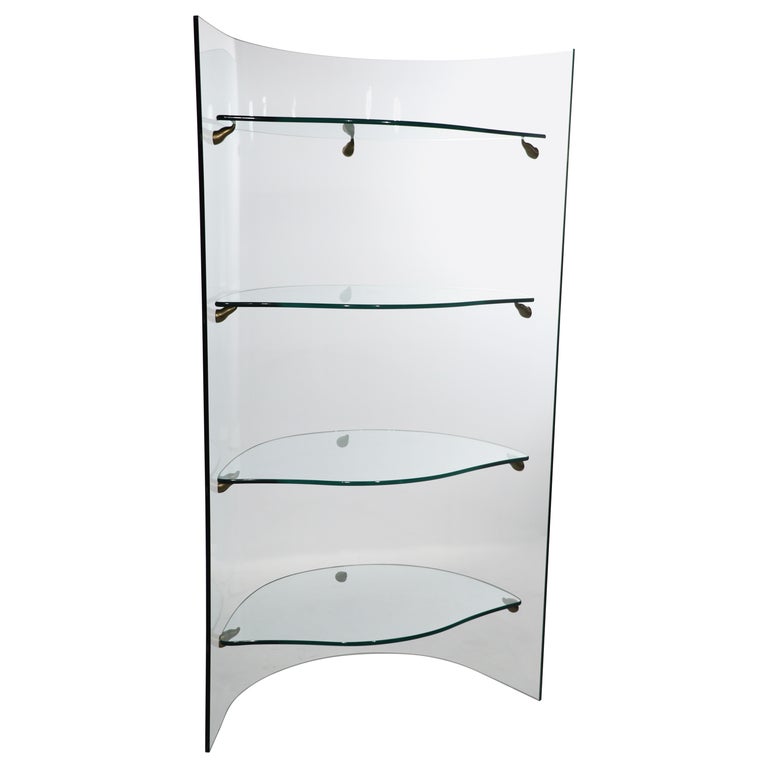 Postmodern Curved Glass Etagere Shelf For Sale at 1stDibs