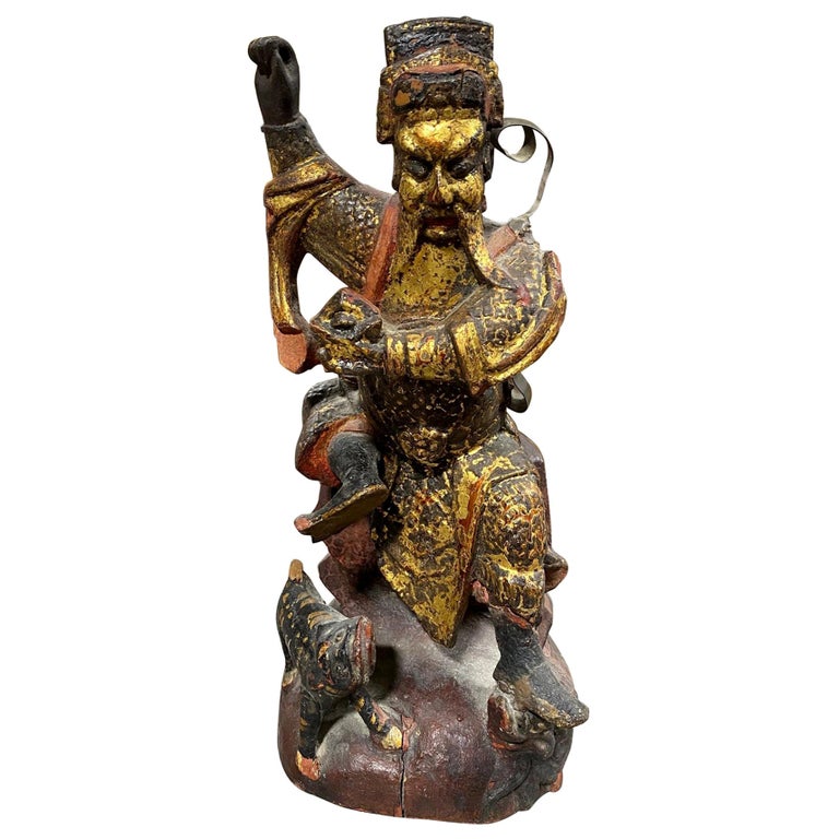 Chinese Asian giltwood Carved Ancestor Temple Shrine Emperor Figure ...