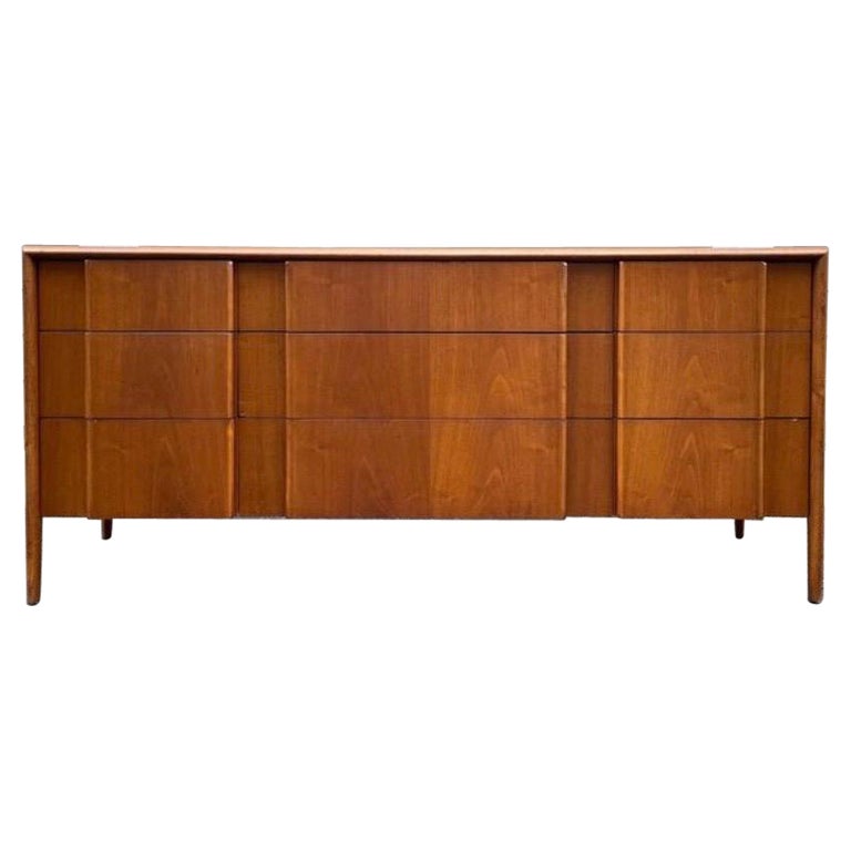 Vintage Solid Walnut Mid Century Modern Dresser For Sale at 1stDibs