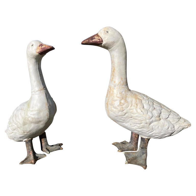 Japanese Huge Pair Hand Painted Garden Swans For Sale at 1stDibs