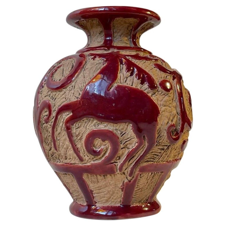 Italian Sgraffito Vase with Oxblood Deer, 1970s For Sale at 1stDibs