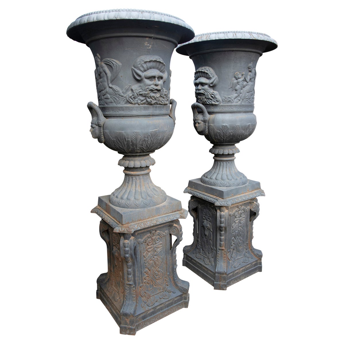 2 Cast Iron Classical Garden Urns For Sale at 1stDibs