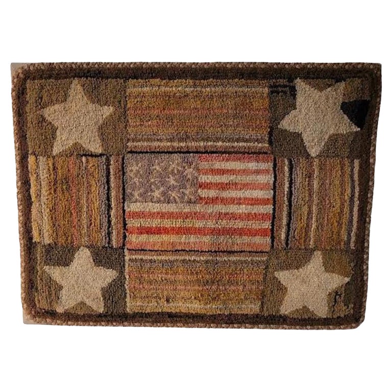 19th C American Flag and Stars Hand Hooked Rug For Sale at 1stDibs ...