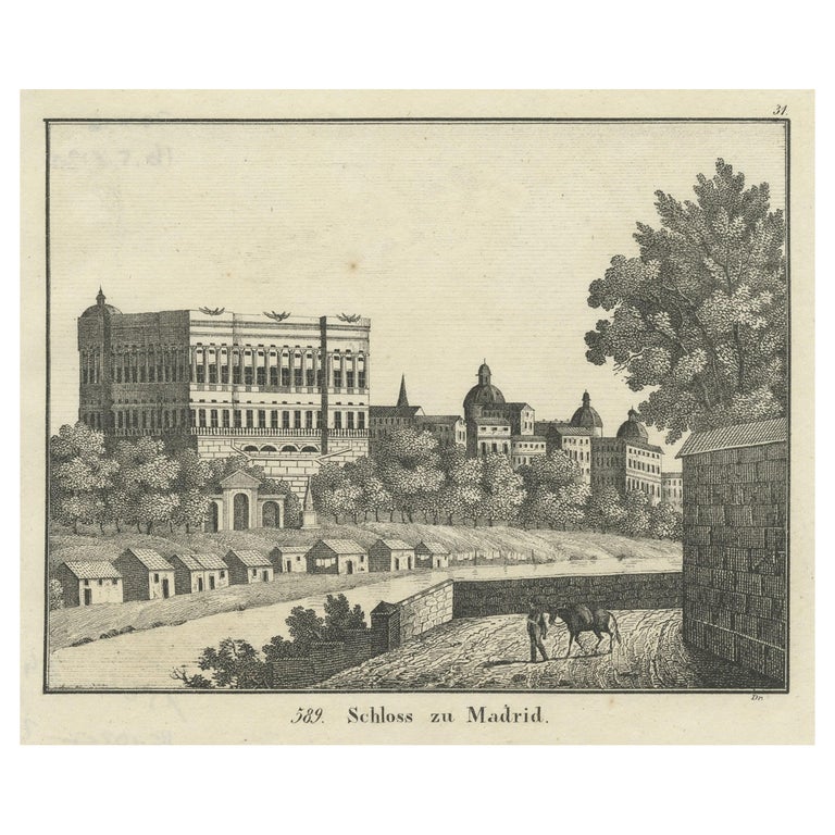 Original Antique Print of a Castle in Madrid, Spain, 1833 For Sale at ...