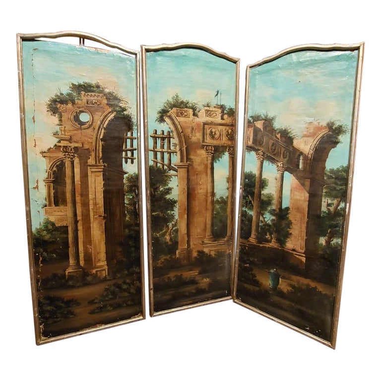 N.3 Antique Paintings Classical Architectural Ruins, Canvas, Wood Frame ...