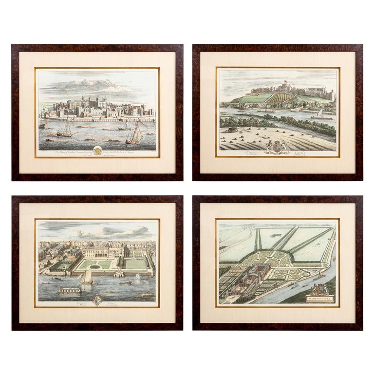 Set of Four Colored Framed British Architectural Prints at 1stDibs