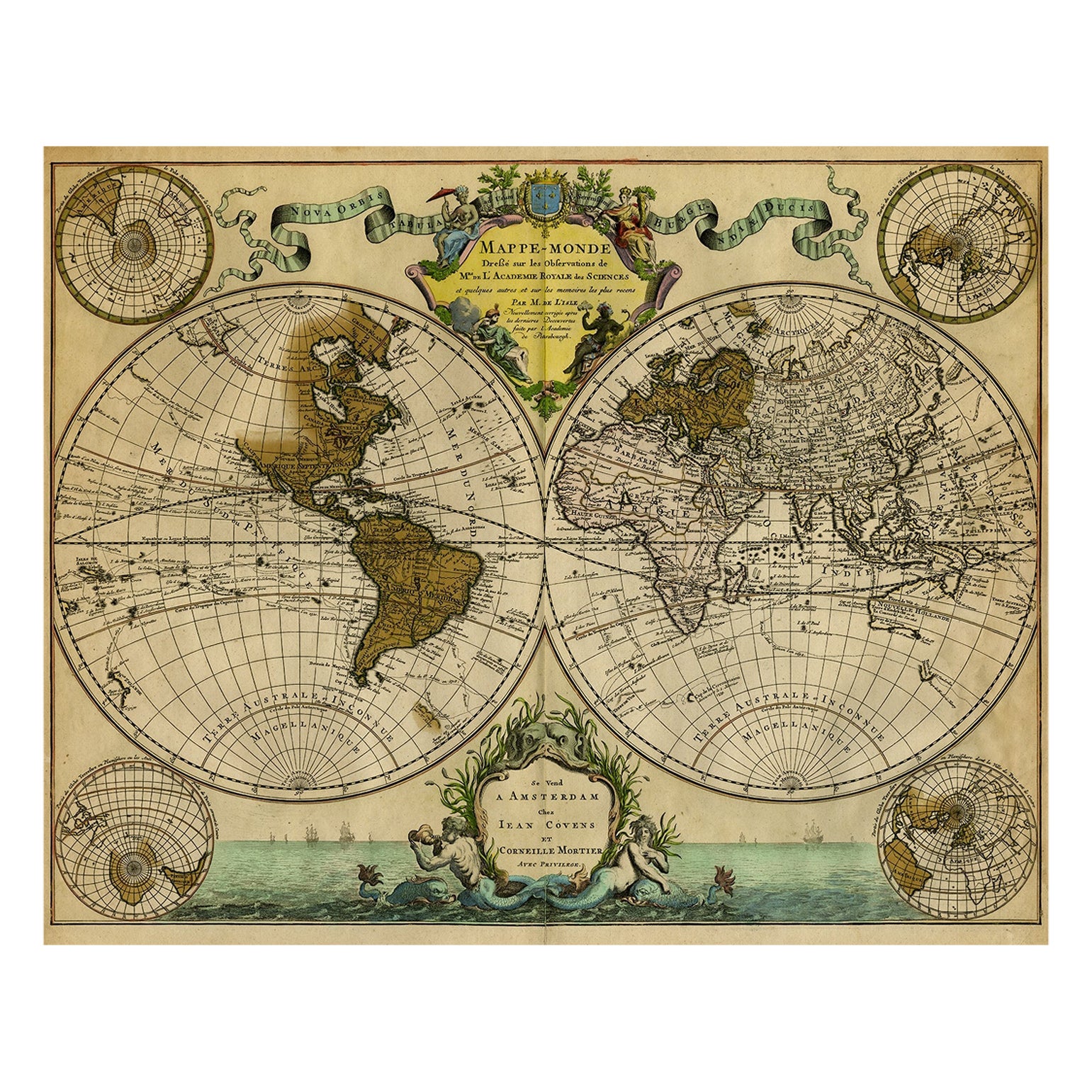 Original Hand-Colored Antique Map Illustrating Routes of Naval ...
