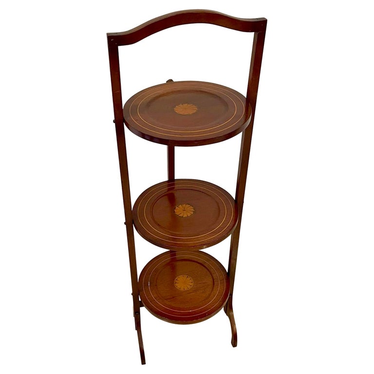 Antique Edwardian Mahogany Inlaid Folding Cake Stand For Sale at 1stDibs