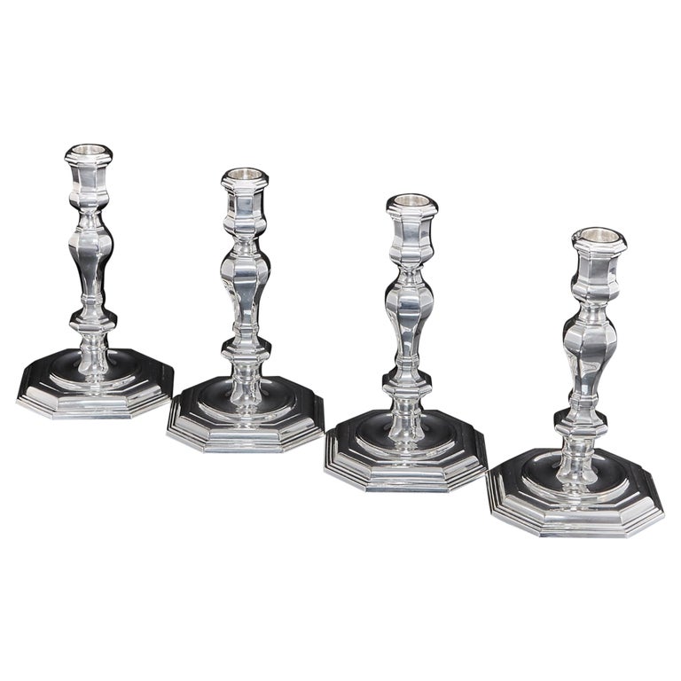 Set of Four Cast Silver Candlesticks For Sale at 1stDibs