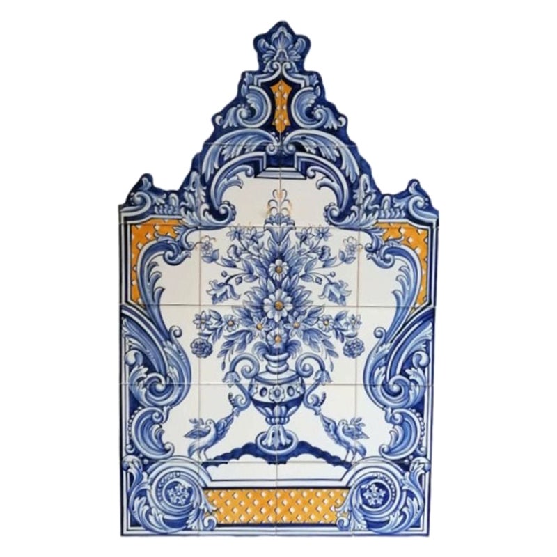Blue Flower Vase Tile Mural in Pure Clay and Fine Ceramic, Portuguese ...