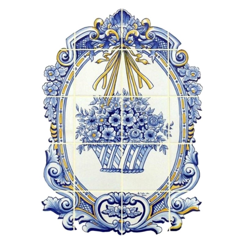 Decorative Hand Painted Ceramic Tile Mural "Blue Flowers" Portuguese ...