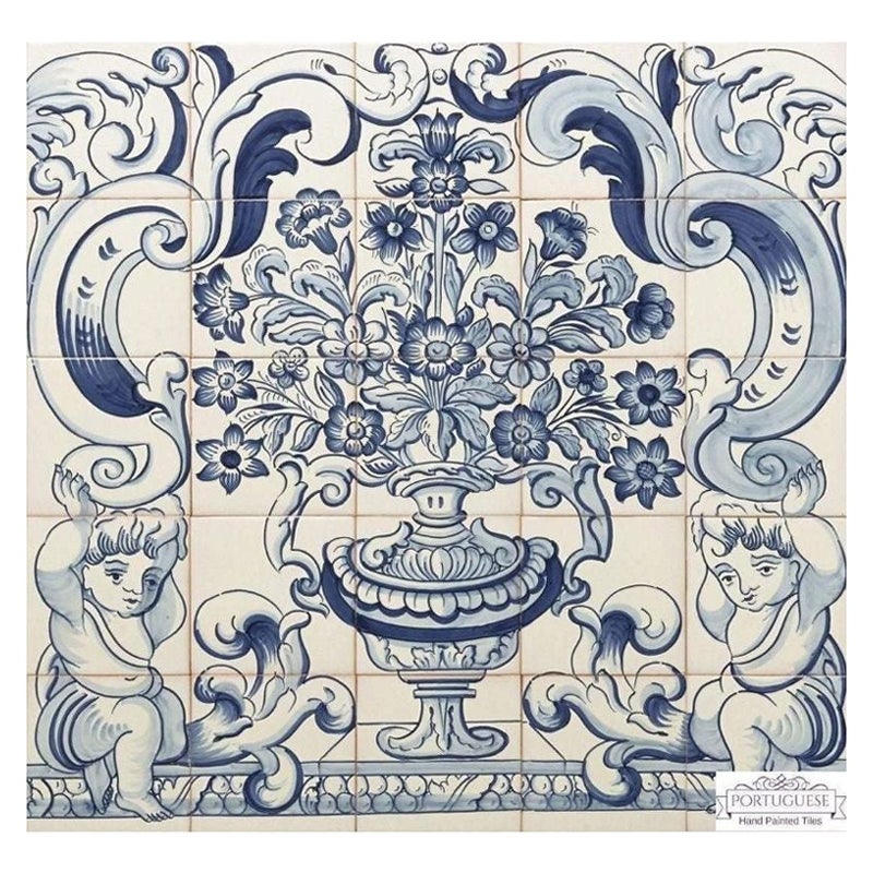 Cherubs and Flowers Tile Mural in Pure Clay and Fine Ceramic ...