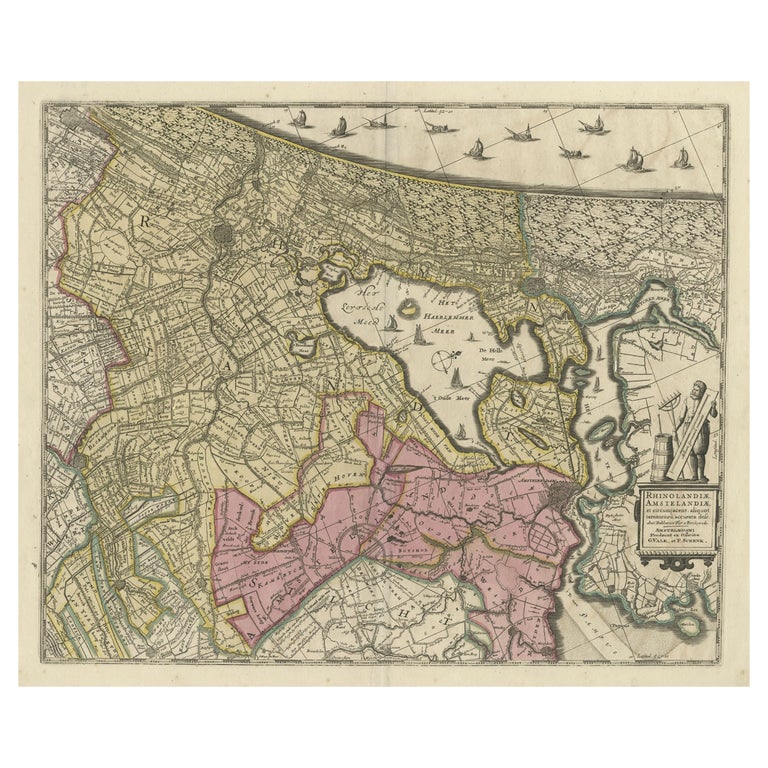 Original Antique Map of the Netherlands Incl Amsterdam, Leiden and ...