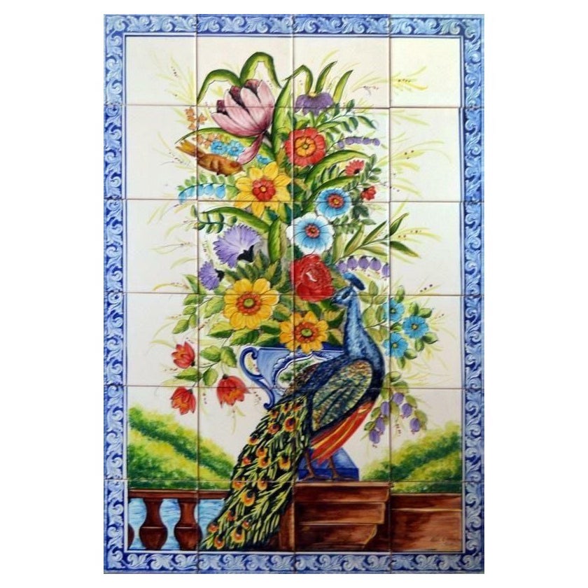 Richly Decorated Flower Vase Tile Mural in Pure Clay and Fine Ceramic ...