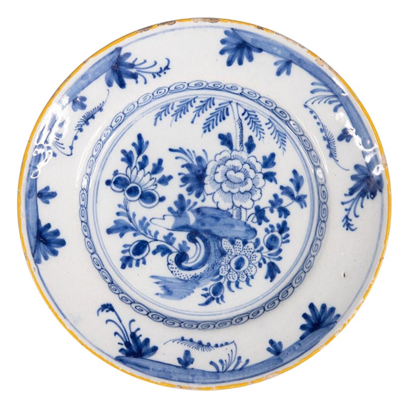 Antique 18th Century Dutch Delft Floral Plates, A Pair For Sale at 1stDibs