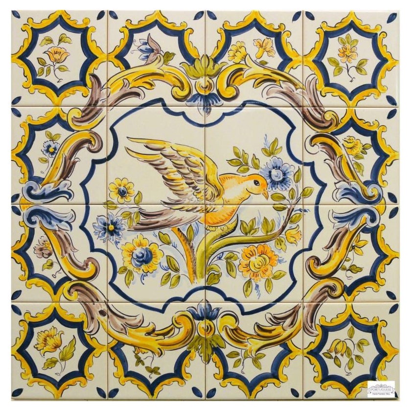 Azulejos Portuguese Hand Painted Ceramic Tiles "Yellow Bird" Signed by ...