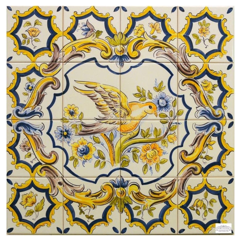 Yellow Bird Tile Mural in Pure Clay and Fine Ceramic, Portuguese Tiles ...