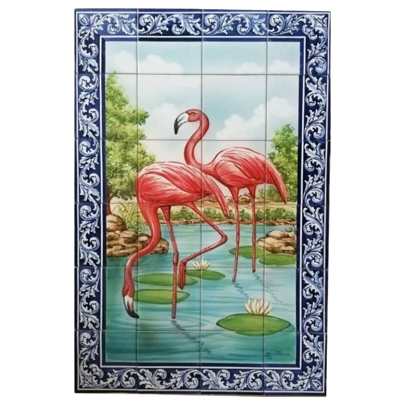 Flamingo Tile Mural in Pure Clay and Fine Ceramic, Portuguese Tiles For ...