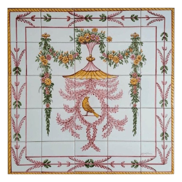 Yellow Bird Tile Mural in Pure Clay and Fine Ceramic, Portuguese Tiles ...