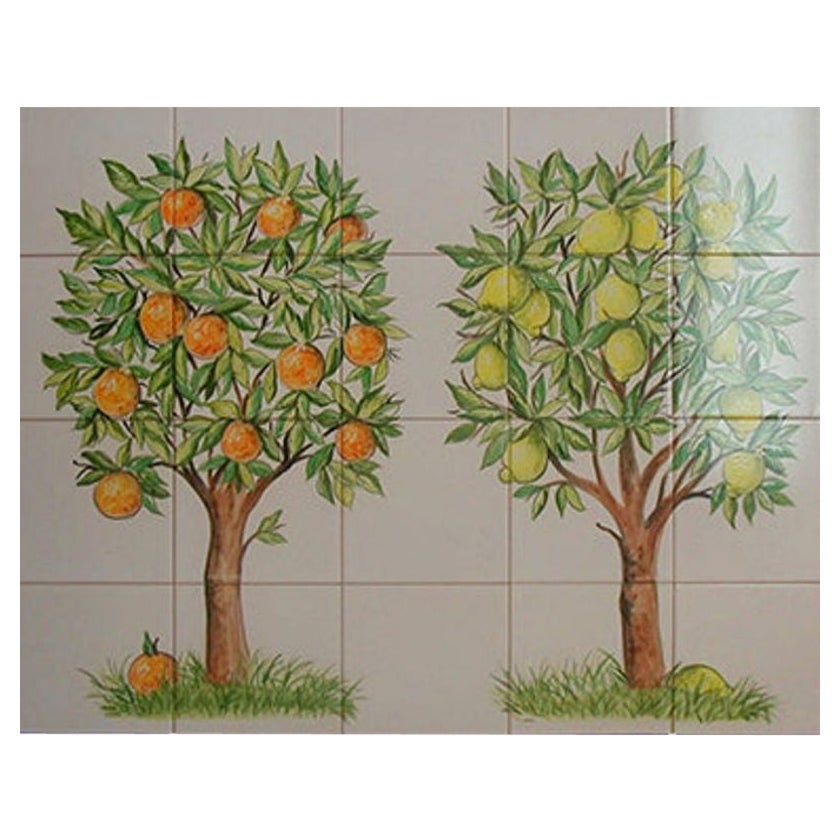 Lemon and Orange Trees Tile Mural, Indoor or Outdoor Decorative Wall ...