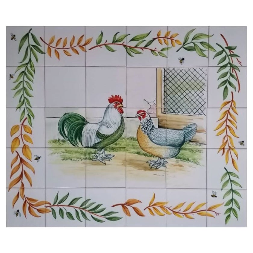 Rooster and Chickens Hand Painted Tiles, Decorative Kitchen Wall Tiles ...