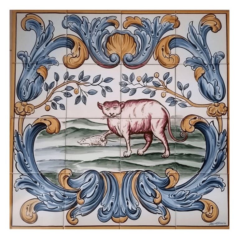 Cat and Mouse Hand Painted Tile Mural in Pure Clay and Fine Ceramic For ...