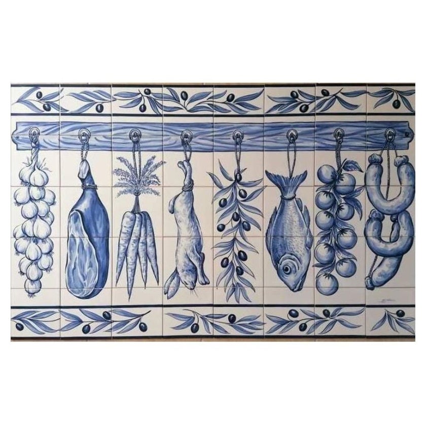 Hanging Foods Kitchen Tile Mural in Pure Clay and Fine Ceramic For Sale ...