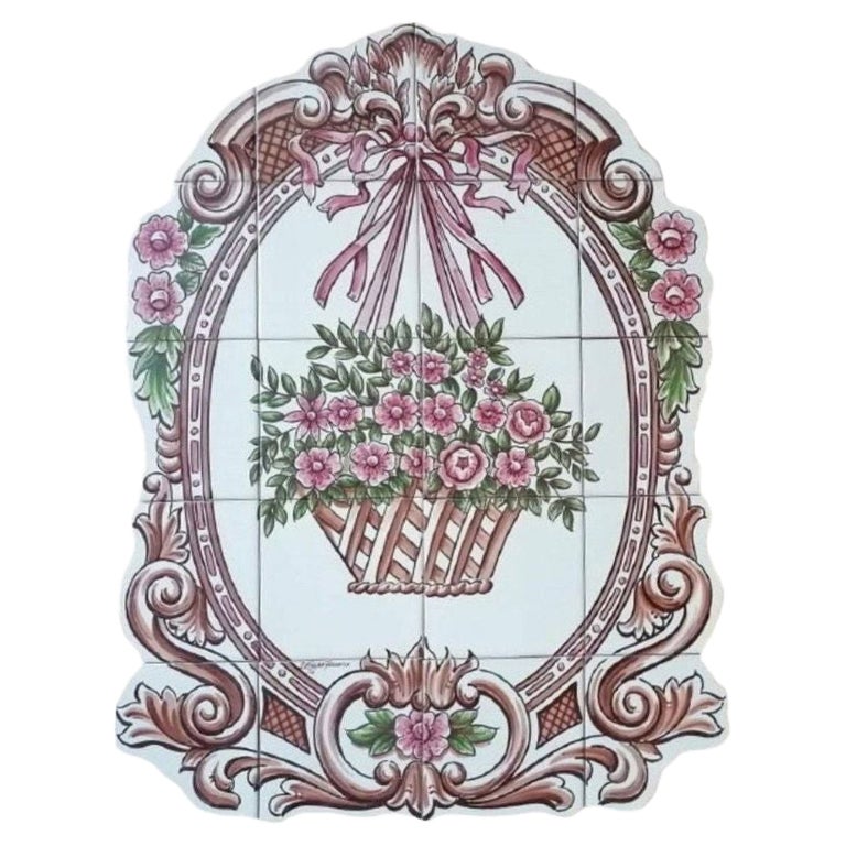 Pink Flowers Hand Painted Tile Mural in Pure Clay and Fine Ceramic For ...