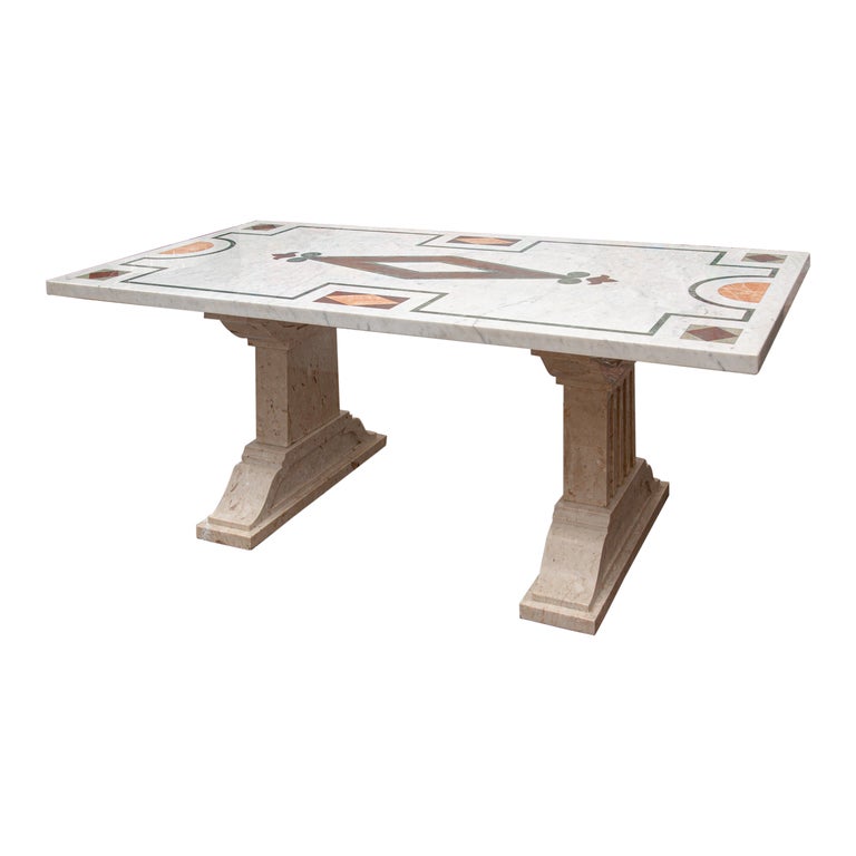 Marble Inlaid Mid Century Low Table at 1stDibs