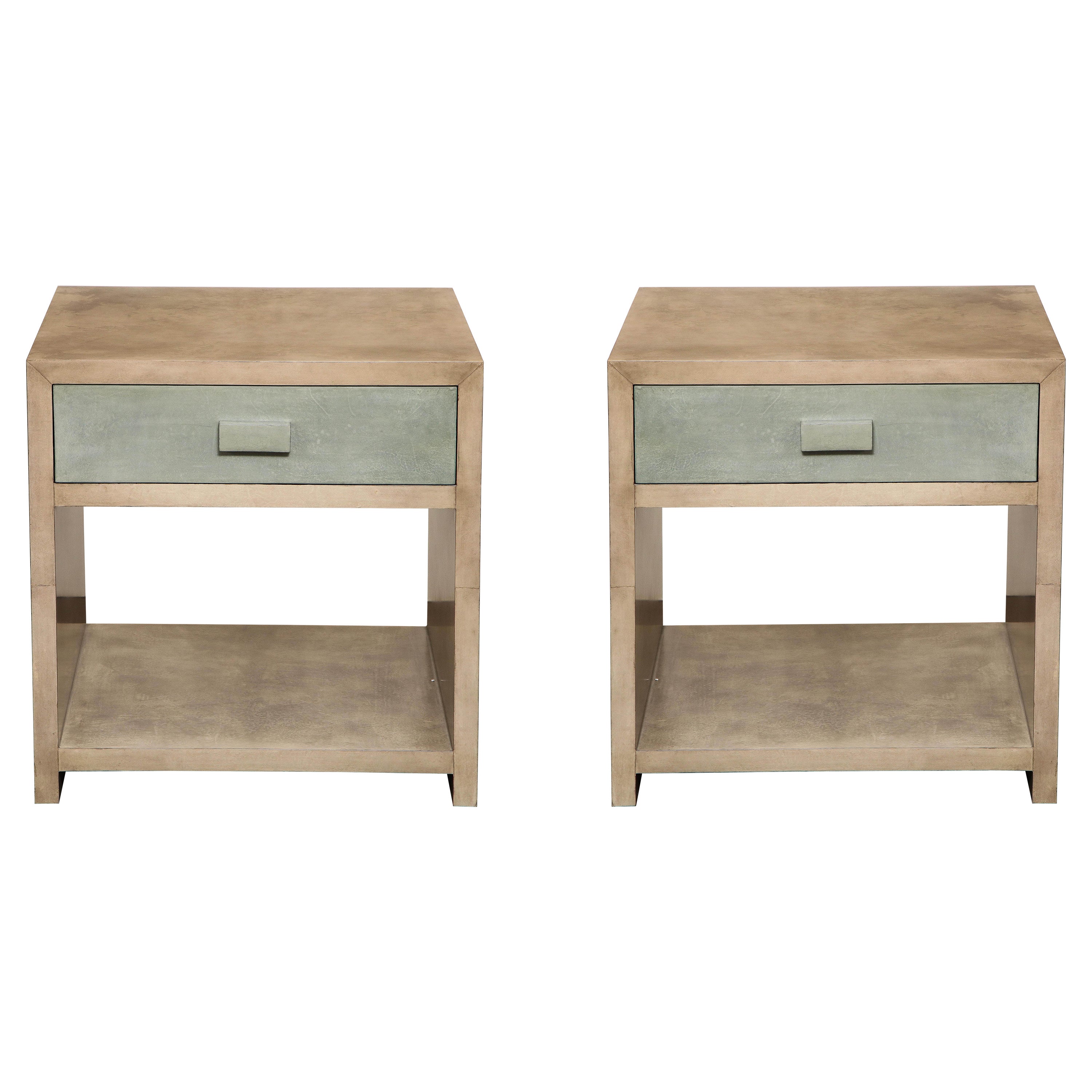 Matching Pair of Custom Linen Wrapped Two-Drawer Nightstands For Sale ...