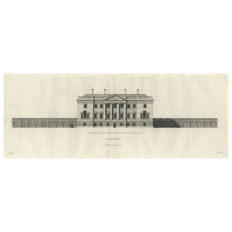 Old Engraving of Fonthill House in Wiltshire, England, ca.1770 at 1stDibs
