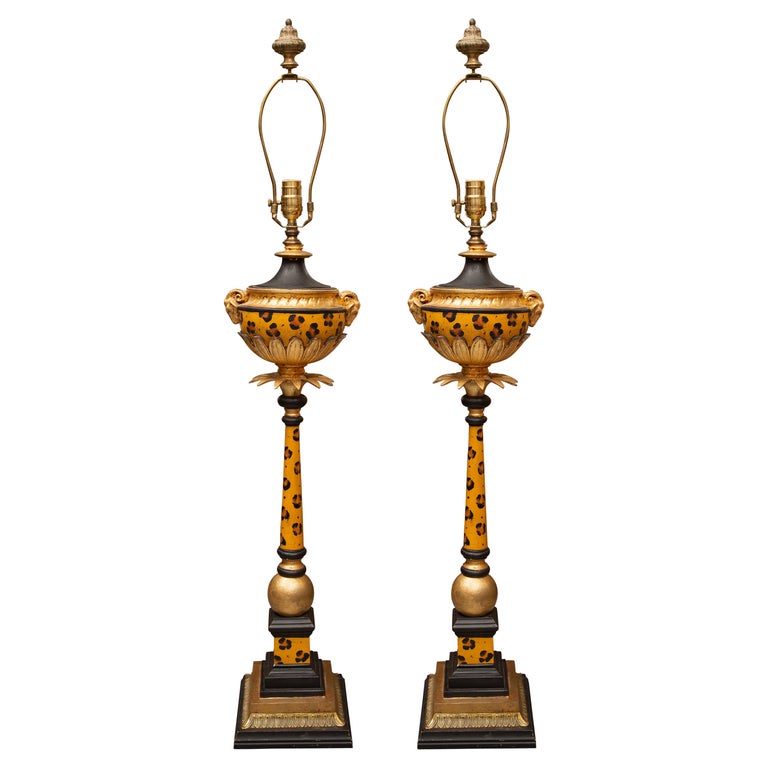 Pair of Italian Decorative Vintage Faux Leopard Lamps For Sale at 1stDibs