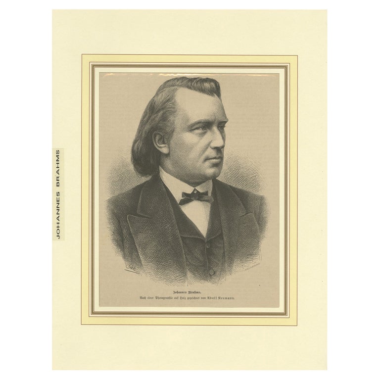 Antique Print of Johannes Brahms, a German Composer, Pianist and ...