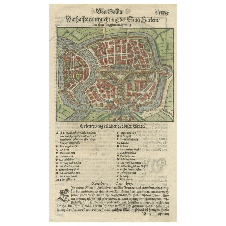 Rare Early Hand-Coloured Woodcut of the City of Haarlem, the ...