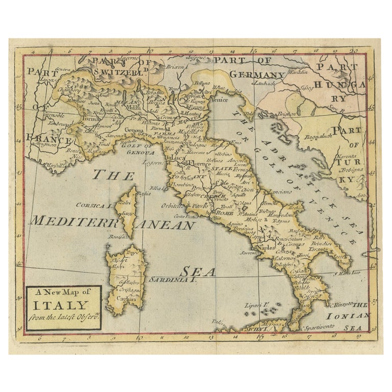 Nice Decorative Hand-Colored Antique Map of Italy, ca.1745 For Sale at ...