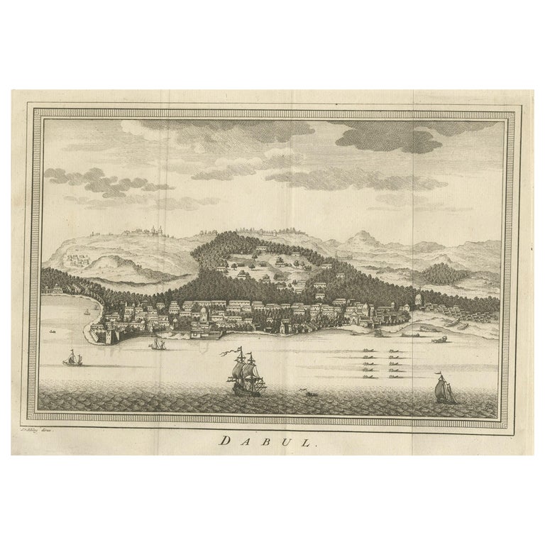 Old Copper Engraving of the Port City Dabhol in India, 1757 For Sale at ...