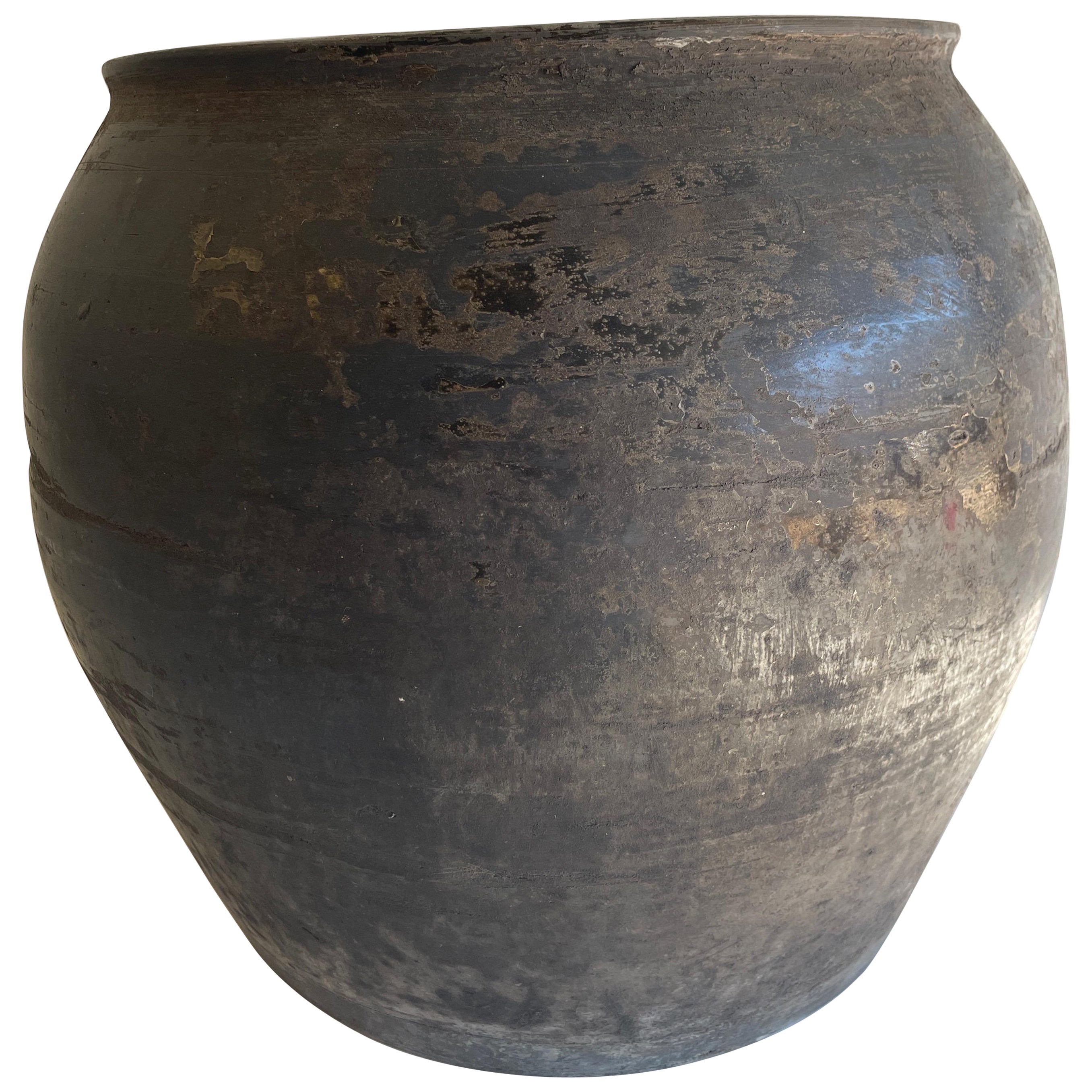 Vintage Weathered Black Clay Pottery Vase at 1stDibs