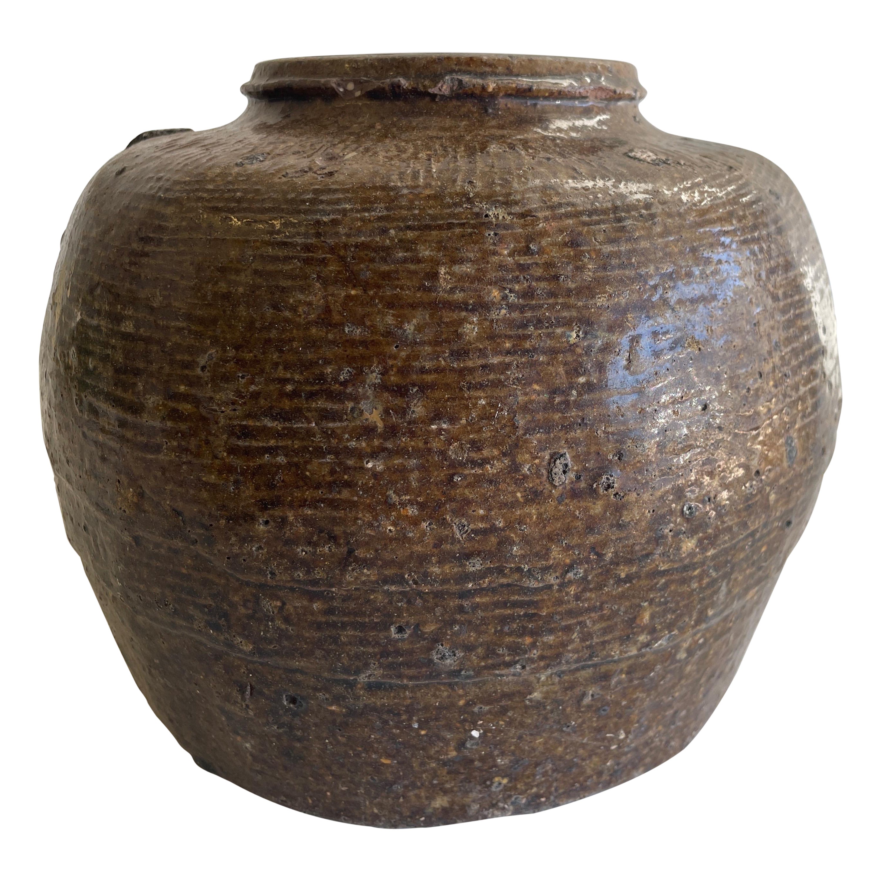 Vintage Glazed Brown Pottery For Sale at 1stDibs