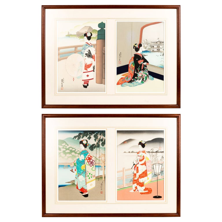 Set of Four 20th Century Framed Japanese Wood Block Prints, C.1940 For ...