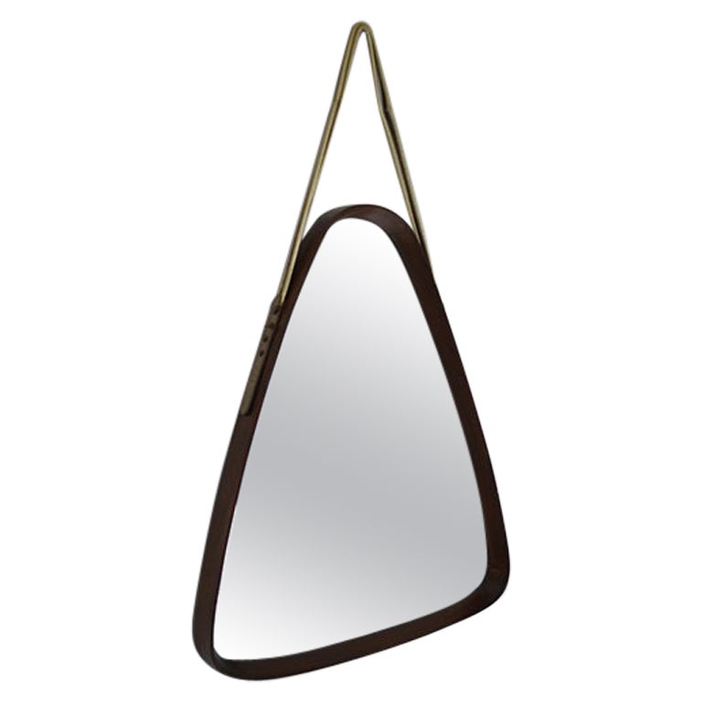 1960, Vintage Triangular Mirror with Teak Wood Frame, Italian ...