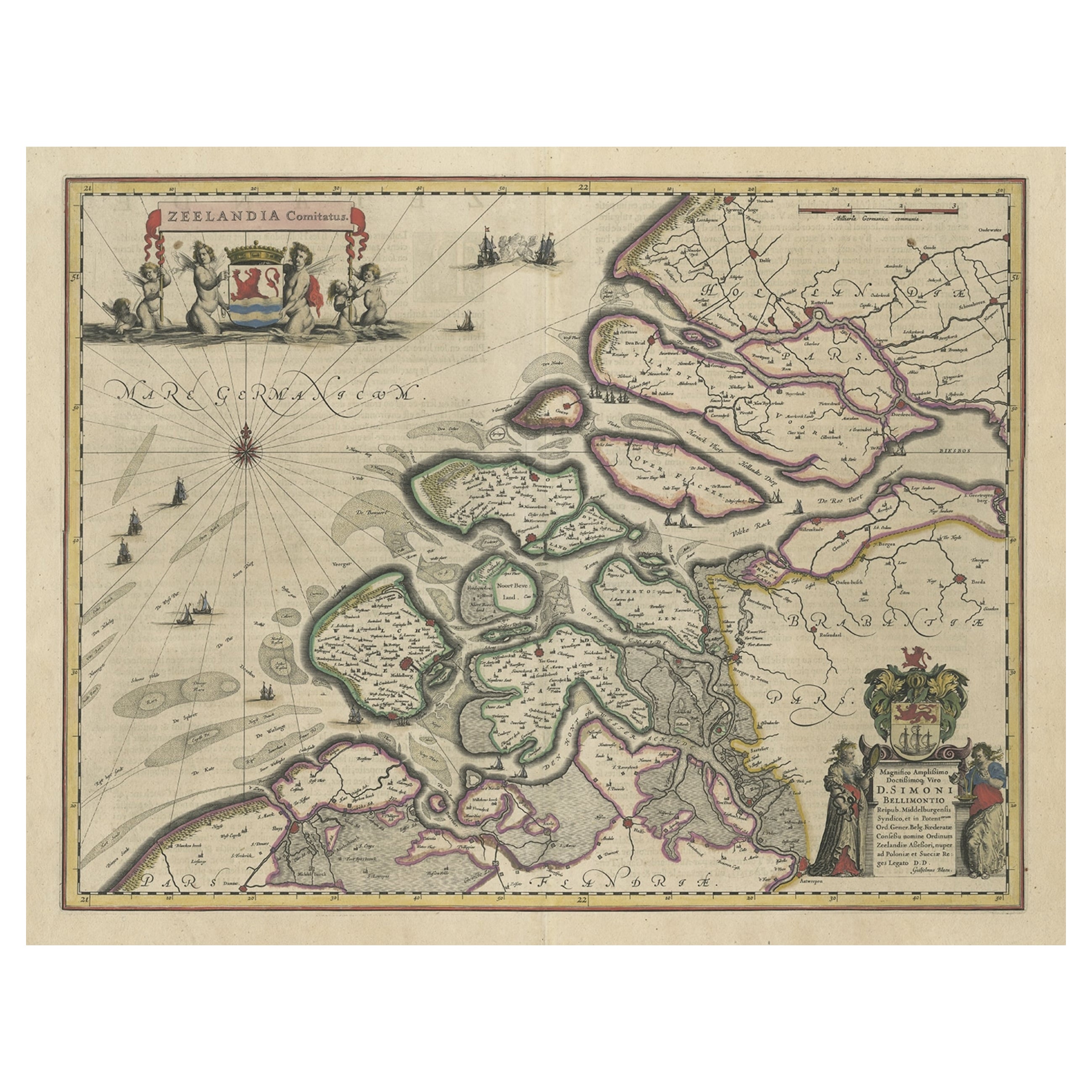 Antique Map of Walcheren in the Province of Zeeland, the Netherlands ...