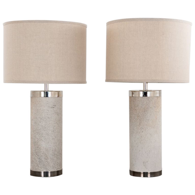 Pair of Table Lamps, Chrome and Hide at 1stDibs