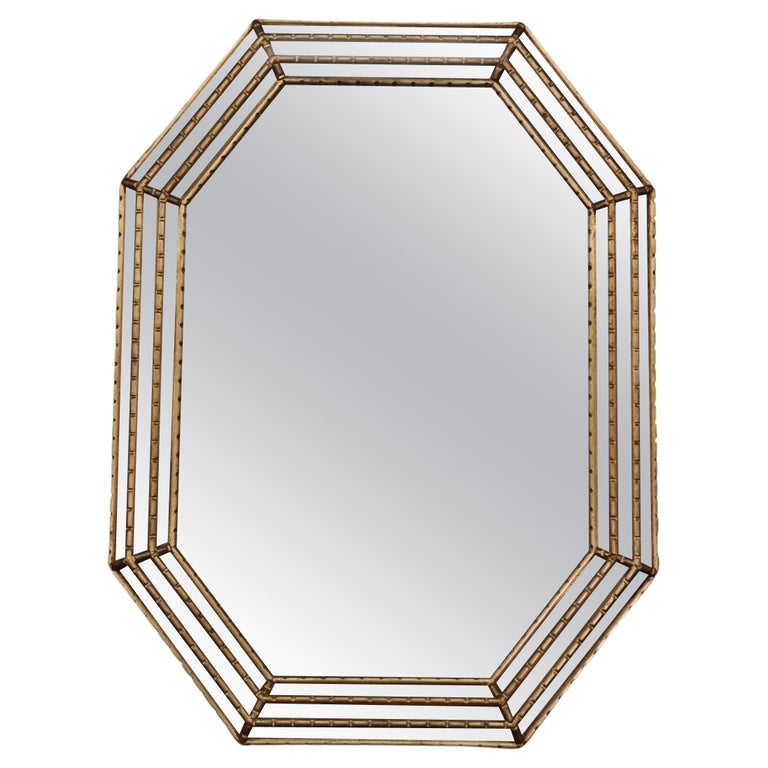 Elongated Octagonal Gilded Hollywood Regency Mirror circa 1960s at 1stDibs