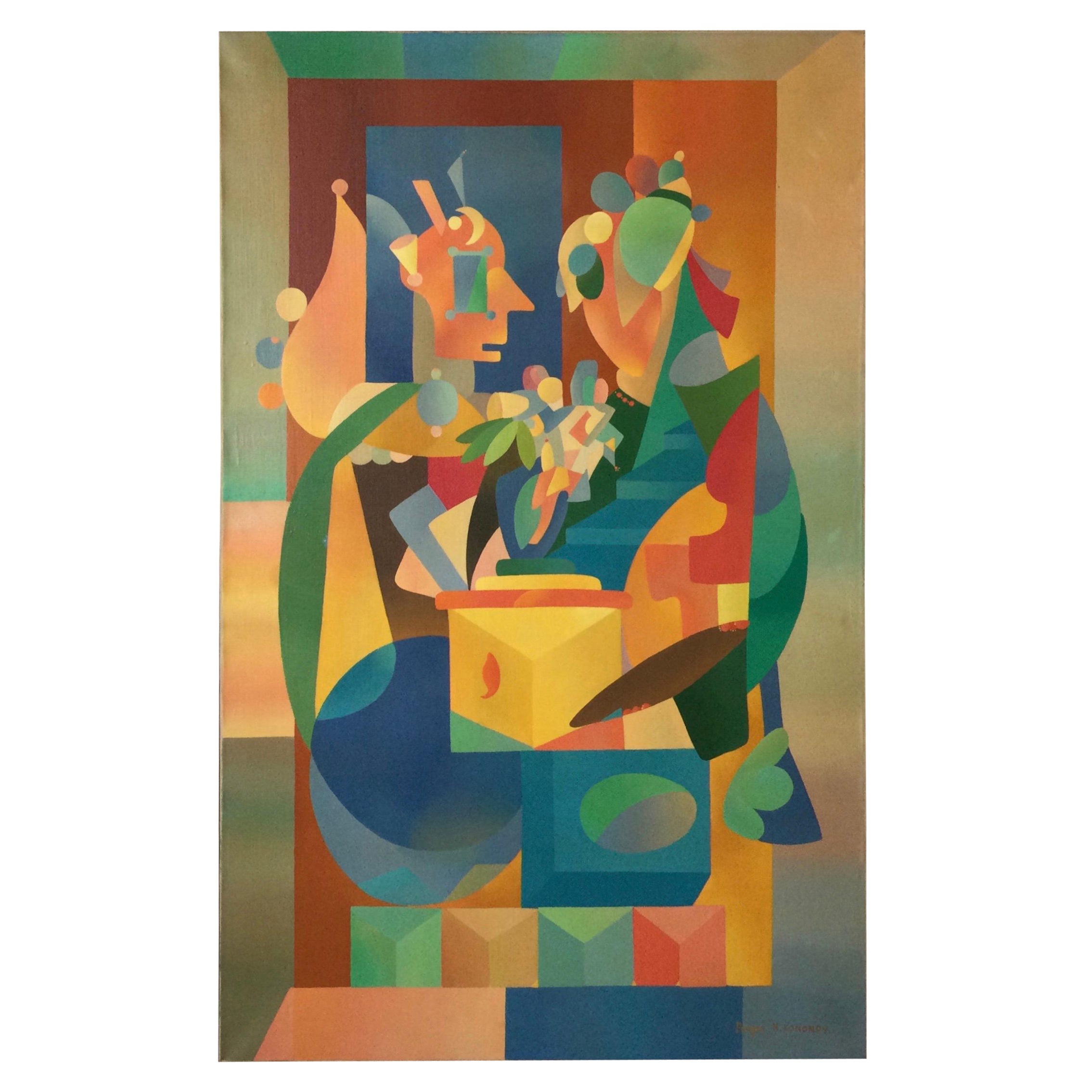 Large Abstract Oil Painting Titled "Silver Lining" by Polly Doyle ...