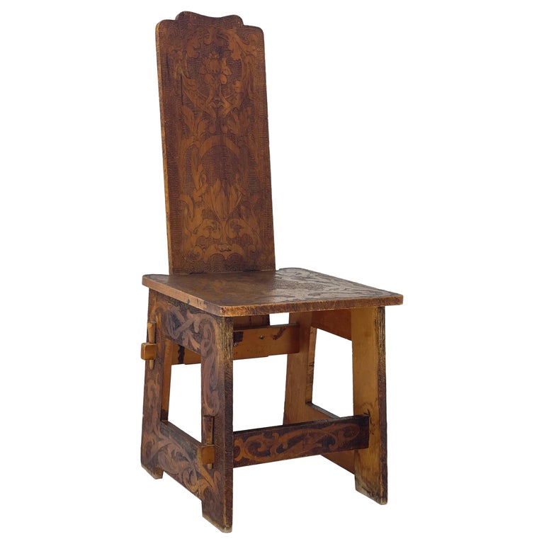 Arts and Crafts Handcrafted Pyrography Hall Accent Chair For Sale at ...