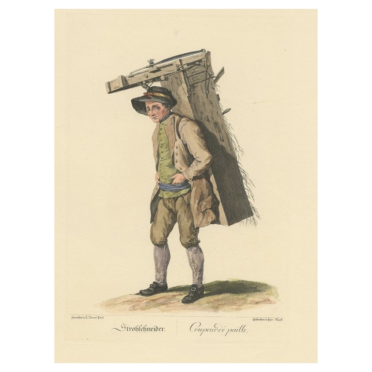 Rare Old Profession Print Depicting a Straw Cutter, Likely in Austria ...